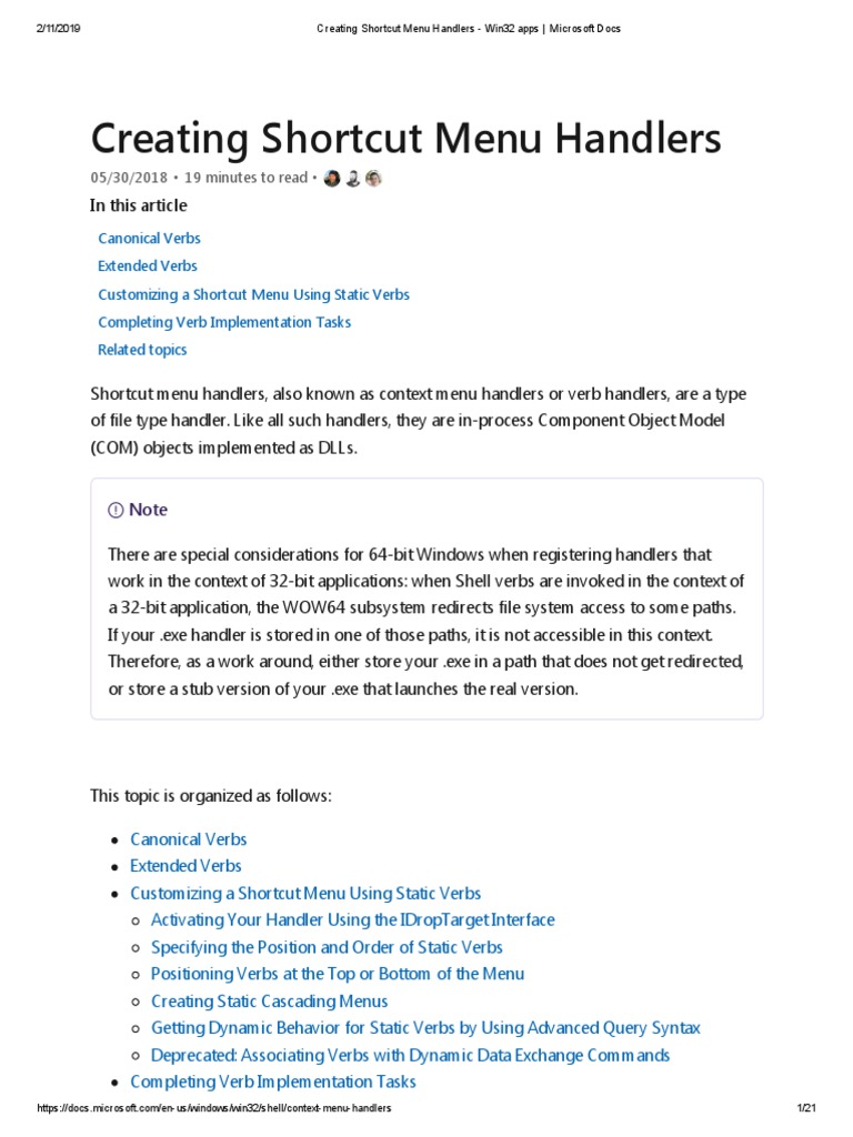 Creating Shortcut Menu Handlers - Win32 Apps - Microsoft Docs PDF | PDF ...