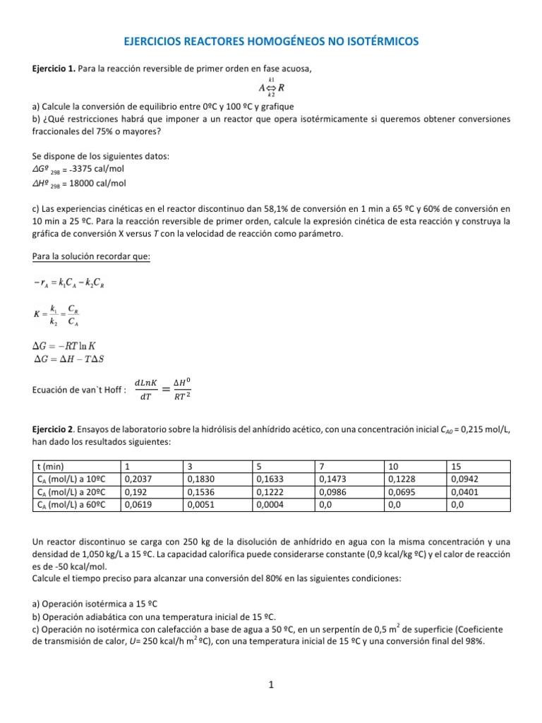 Guia Reactores No Isotérmicos | PDF | Calor | Temperatura
