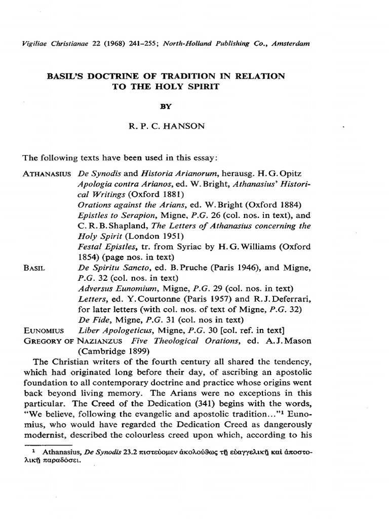 Basil's Tradition on the Holy Spirit | PDF | Athanasius Of Alexandria ...
