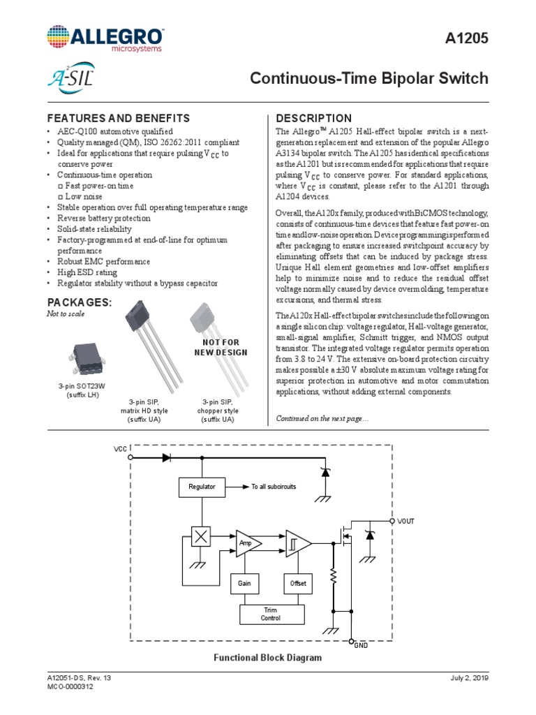 A1205 Datasheet | PDF | Magnet | Bipolar Junction Transistor