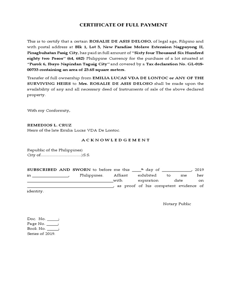 Certificate of Full Payment | PDF | Law