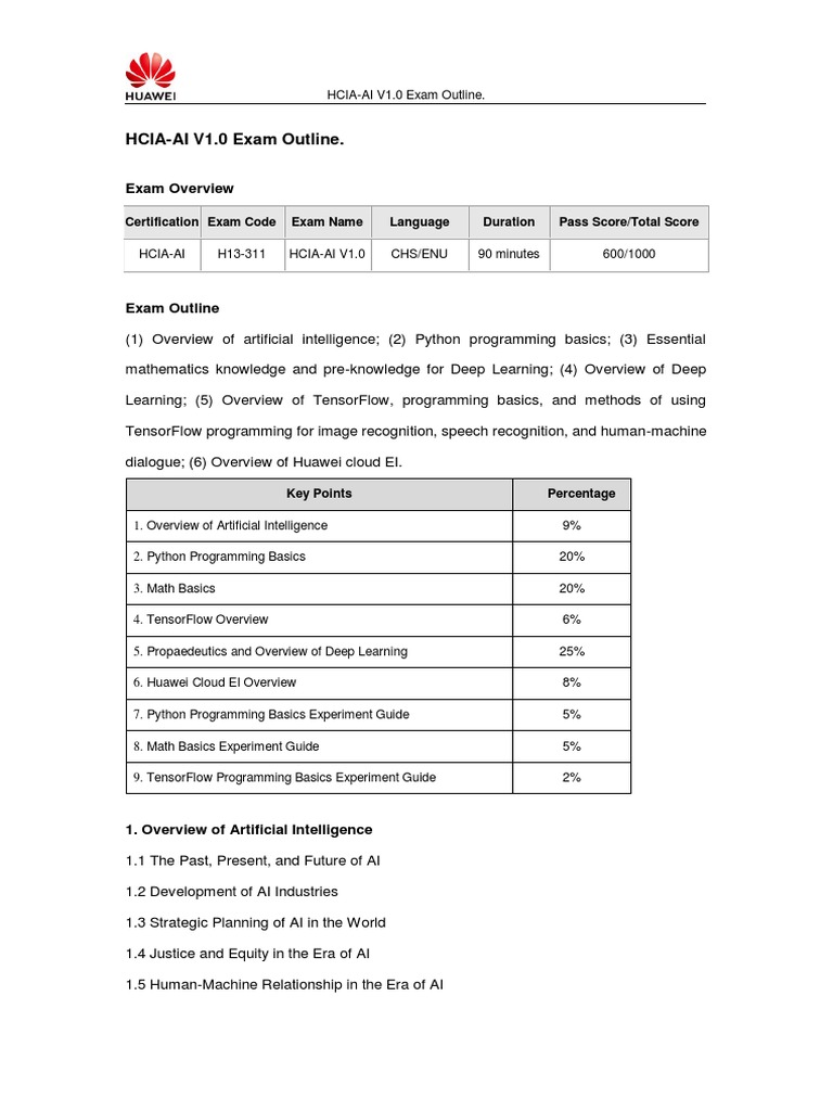 HCIA-AI V1.0 Exam Outline | PDF | Estimation Theory | Mathematical Optimization