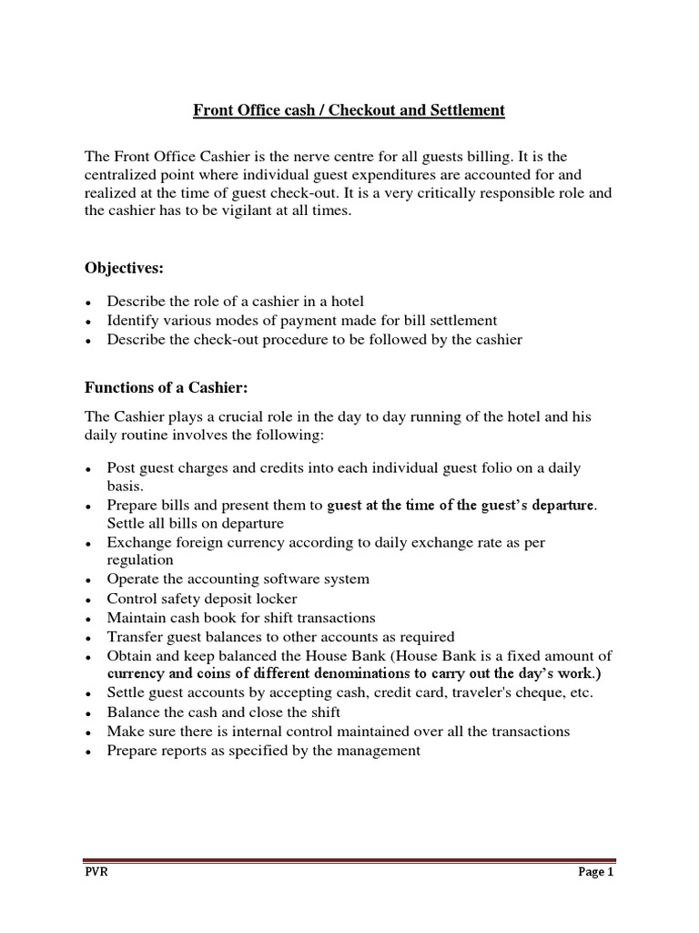 Front Office Cash Checkout and Settlement | PDF | Cheque | Credit Card