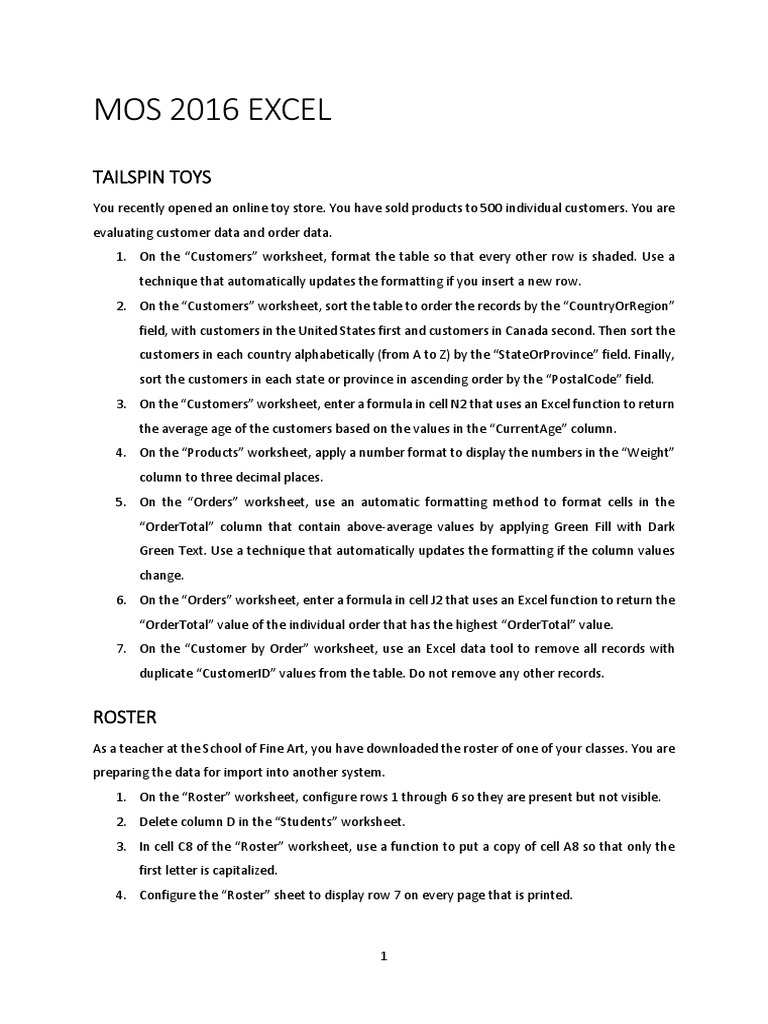 MOS 2016 EXCEL For Student | PDF | Worksheet | Microsoft Excel