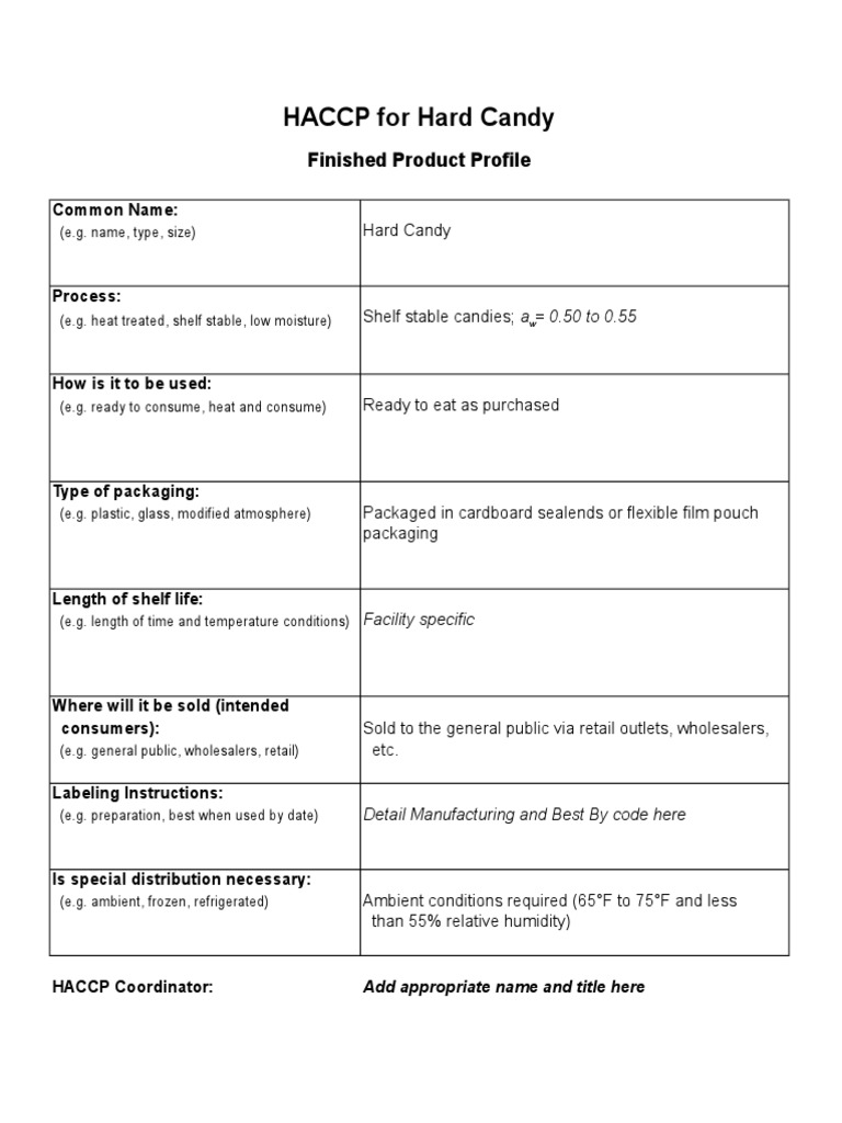 Hard Candy HACCP | PDF | Hazard Analysis And Critical Control Points ...