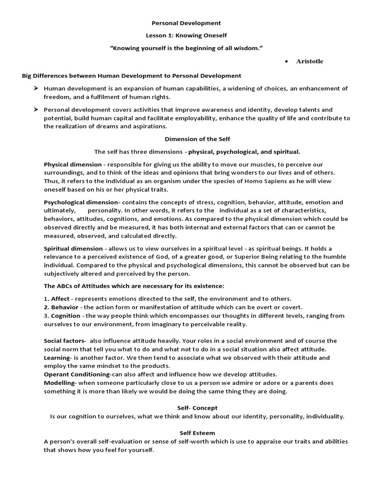 Personal Development Notes | PDF | Adolescence | Attitude (Psychology)