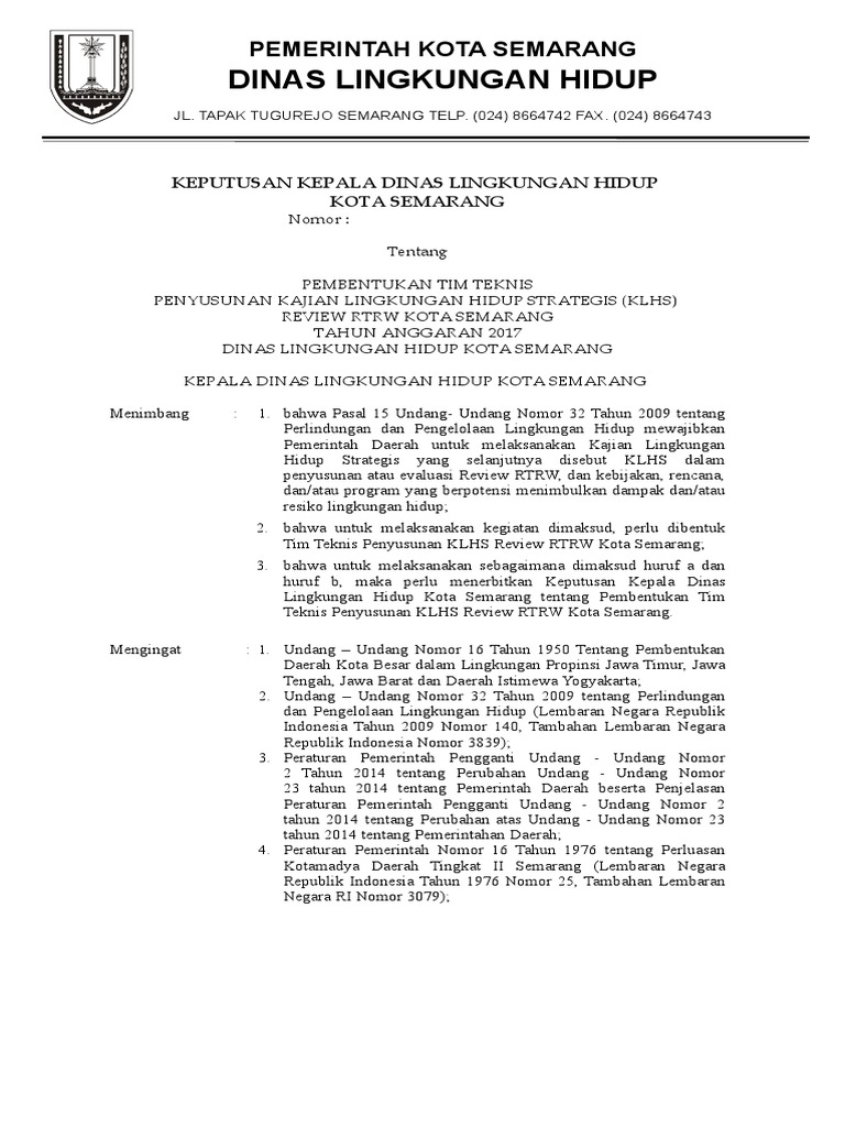 SK Tim Teknis KLHS Review RTRW | PDF