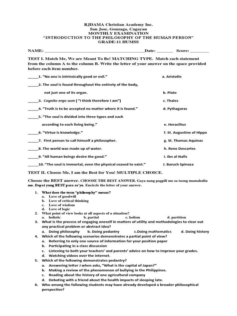 Humss Exam | PDF | Holism | Soul