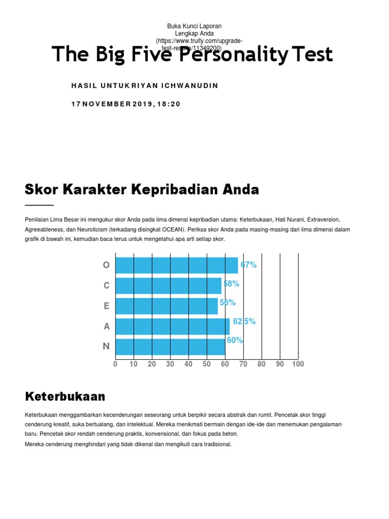 The Big Five Personality Test - Kebenaran (Ind) | PDF | Karier ...