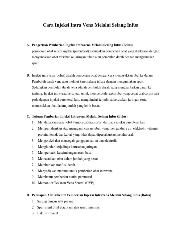 Cara Injeksi Intra Vena Melalui Selang Infus | PDF