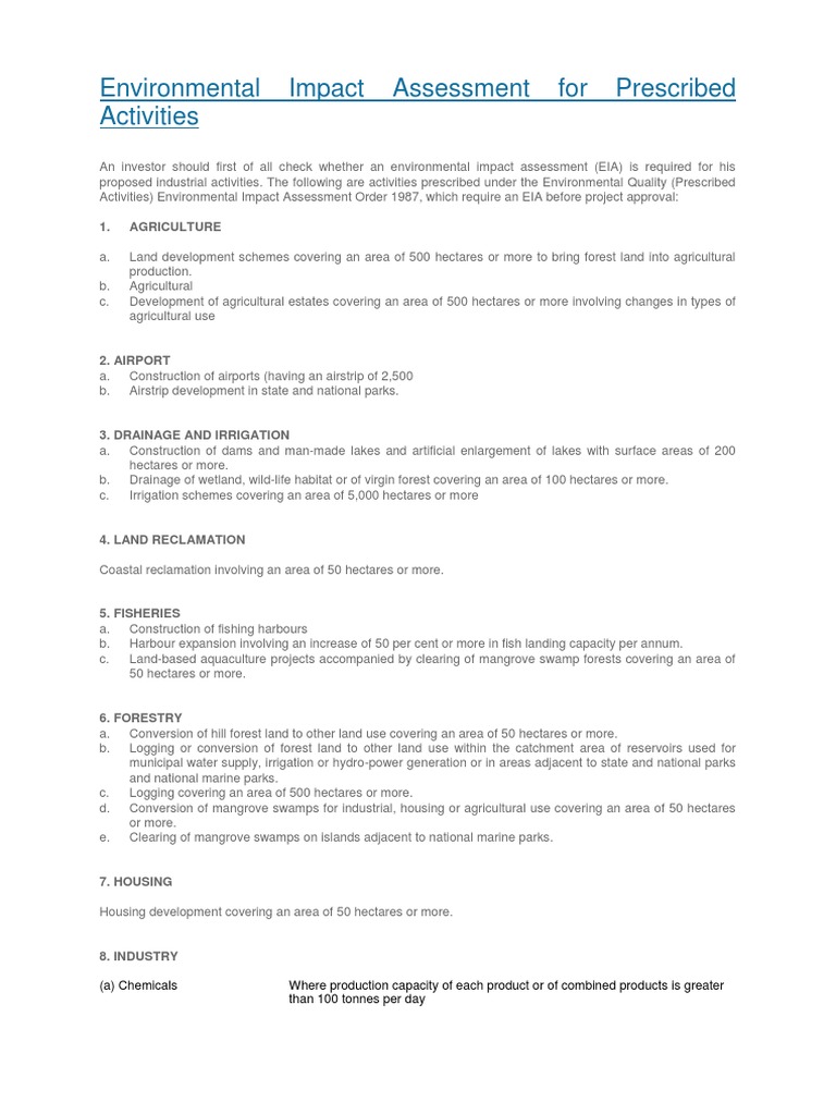 Prescribed Activities For EIA | PDF | Power Station | Environmental ...