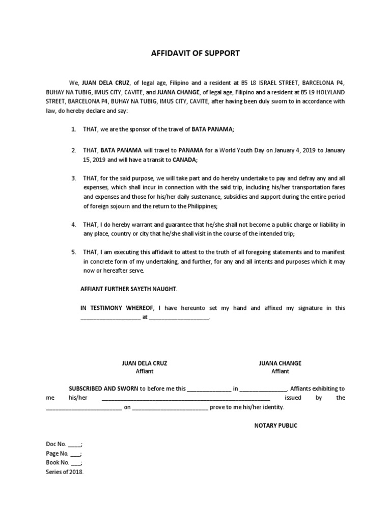 Affidavit of Support | PDF | Affidavit | Legal Documents