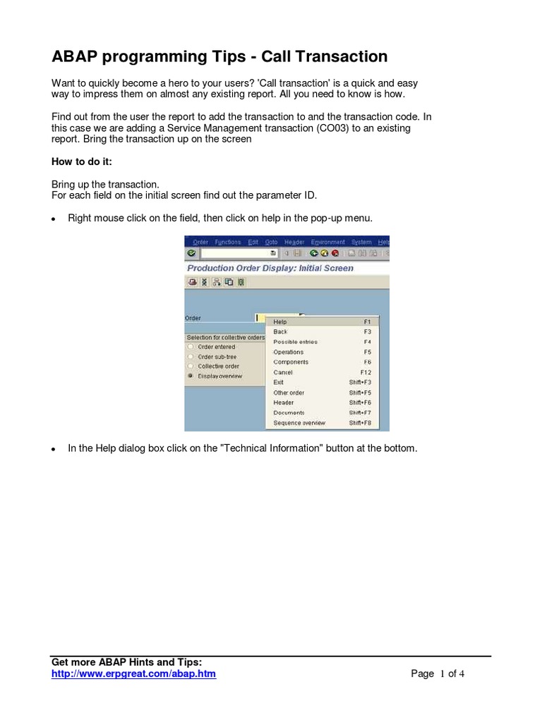 Abap Tips Call Transaction | PDF | Information Science | Areas Of ...