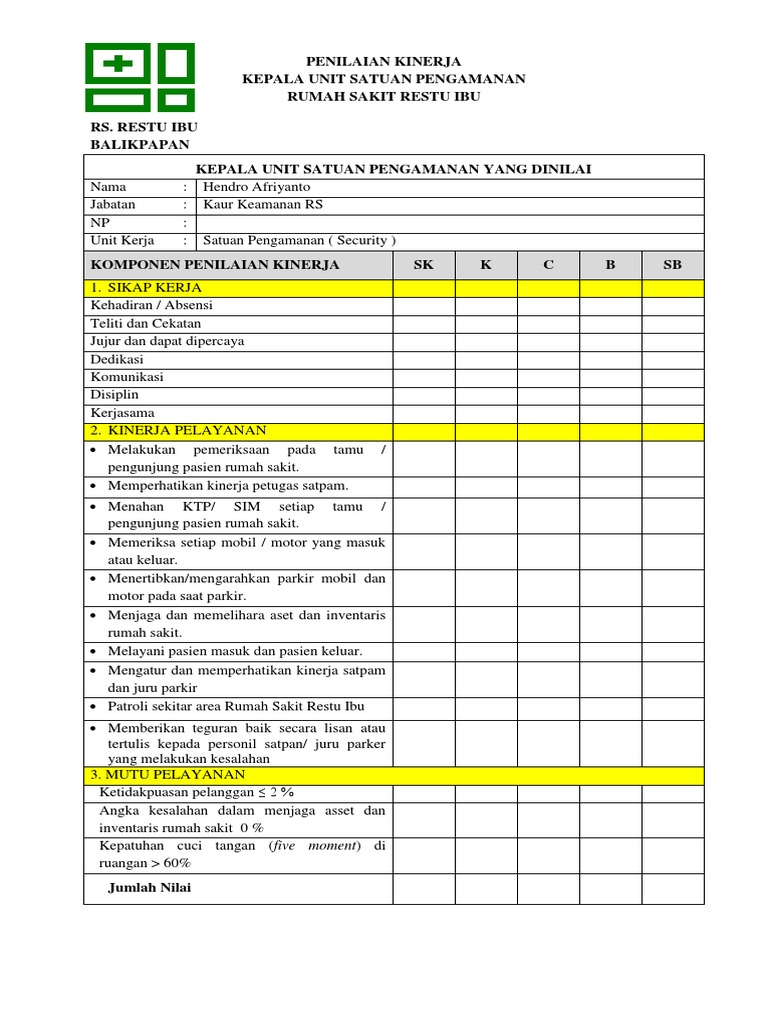 FORM PENILAIAN (Kanit Security) | PDF