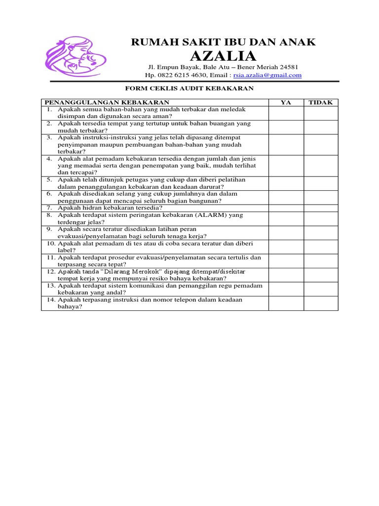 Formceklist Asesmen Risiko Kebakaran | PDF | Kesehatan Holistik