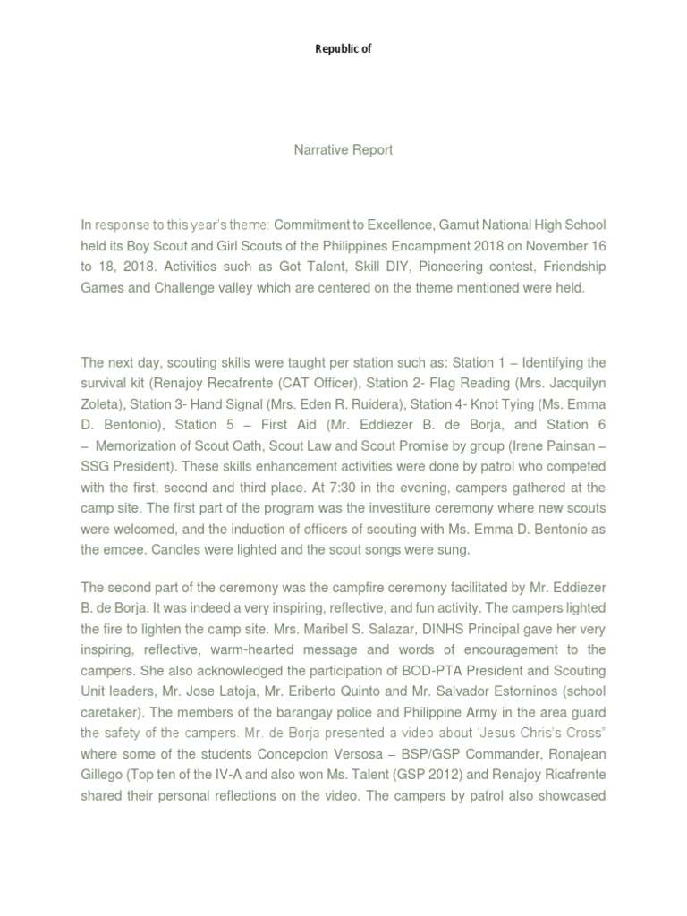 Narrative Report | PDF | Scouting | Outdoor Recreation Organizations