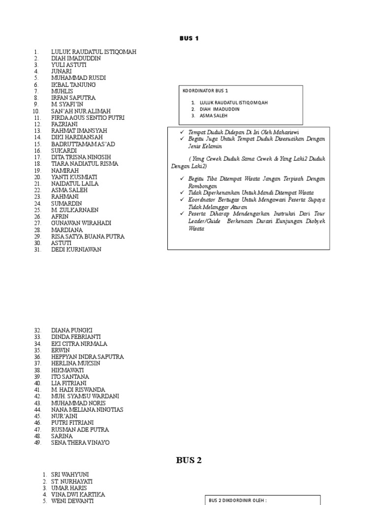 Pembagian Bus Study Tour | PDF