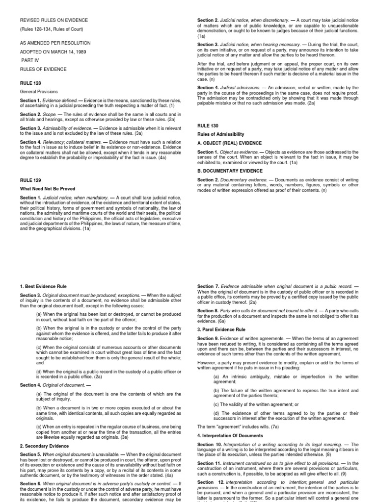 Revised Rules On Evidence | PDF | Judicial Notice | Evidence (Law)