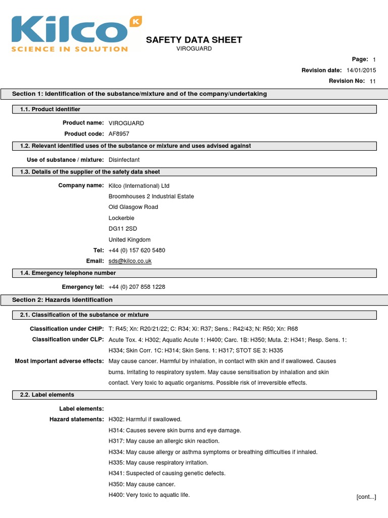 Viroguard MSDS | PDF | Toxicity | Personal Protective Equipment
