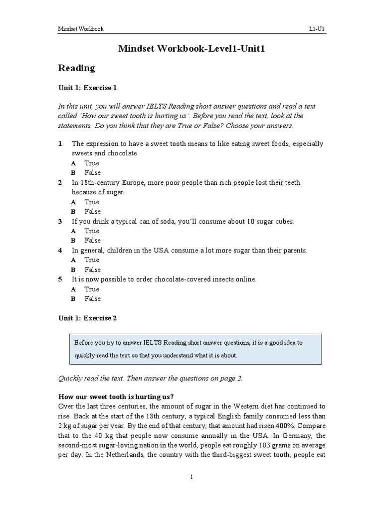 L1 U1 Workbook | PDF | Question | Sugar