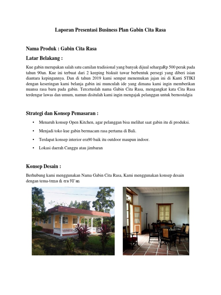 Laporan Presentasi Business Plan Gabin Cita Rasa | PDF