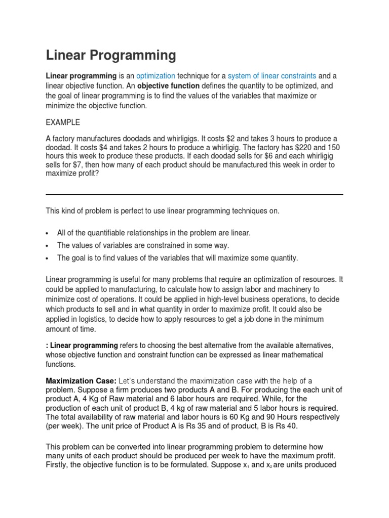 Linear Programming | PDF | Linear Programming | Mathematical Optimization