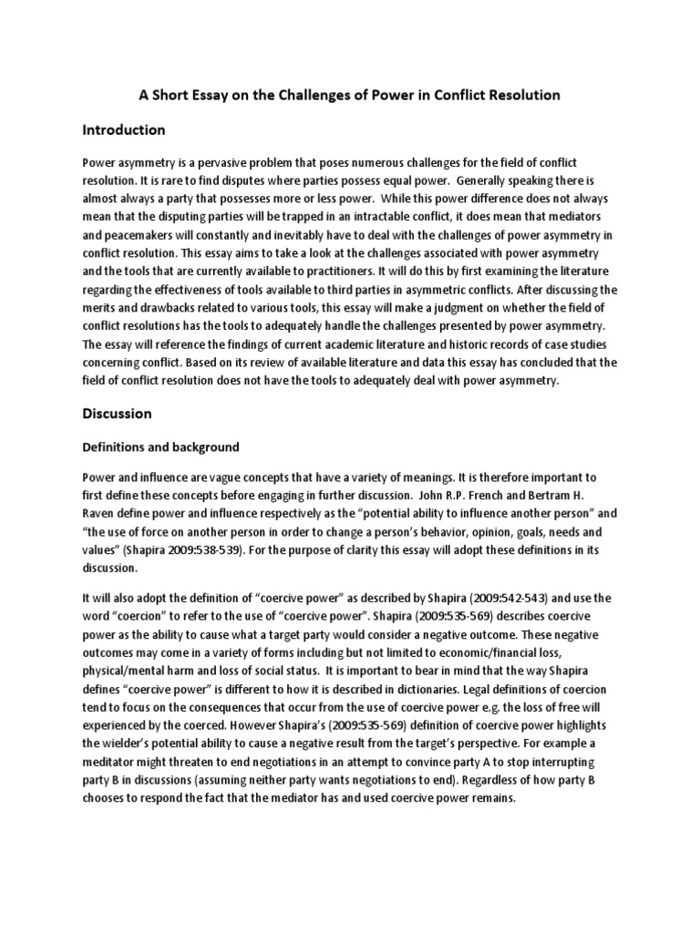 Power Asymmetry in Conflict Resolution | PDF | Mediation | Negotiation