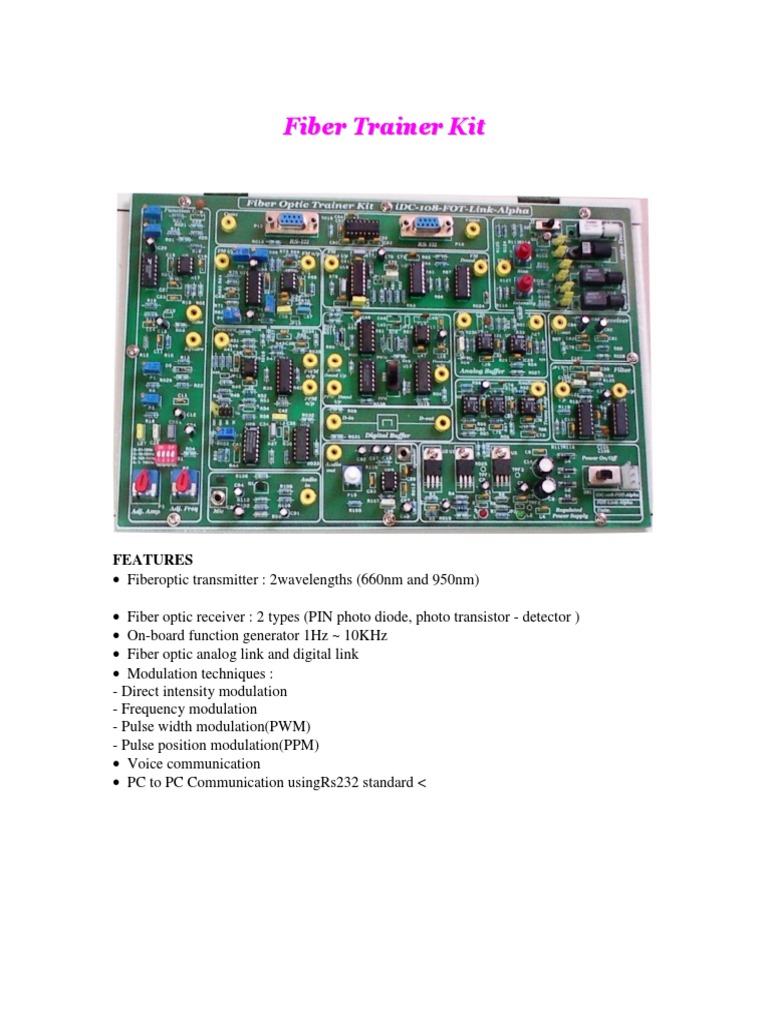 Fiber Optic Communication Trainer Kit | PDF | Optical Fiber | Modulation