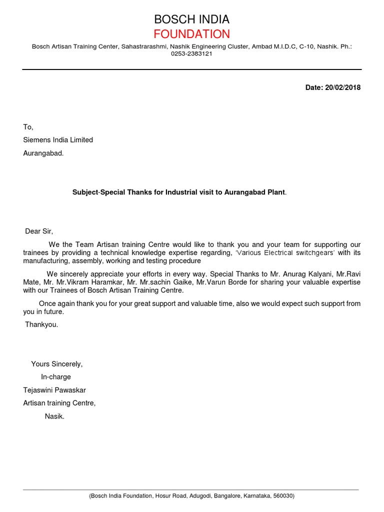 Letter of Thanks To Siemens. | PDF