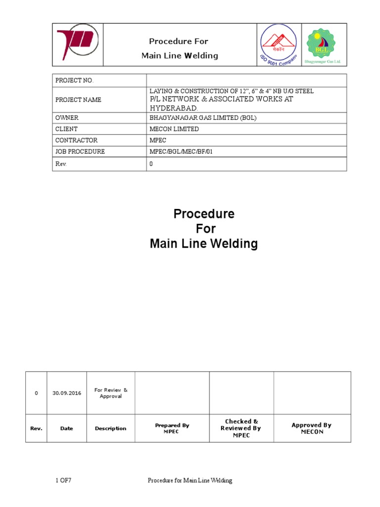 Procedure For Welding | PDF | Welding | Construction
