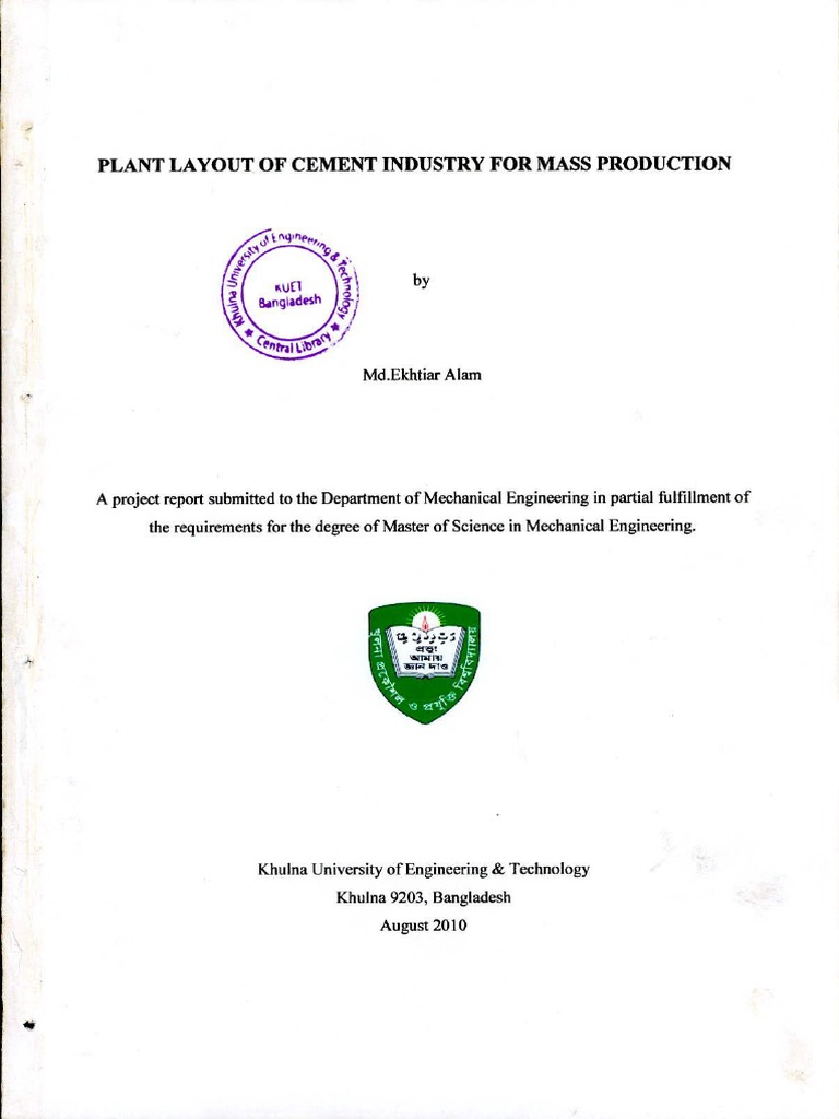 PLANT LAYOUT OF CEMENT INDUSTRY FOR MASS PRODUCTION-Full Thises PDF ...