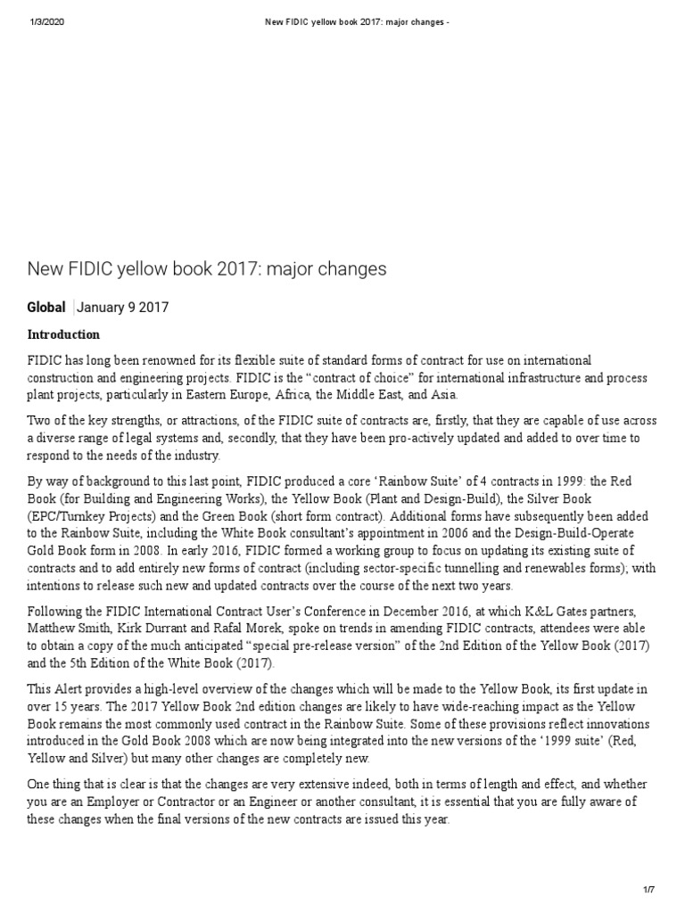New FIDIC Yellow Book 2017 - Major Changes | PDF | Arbitration ...
