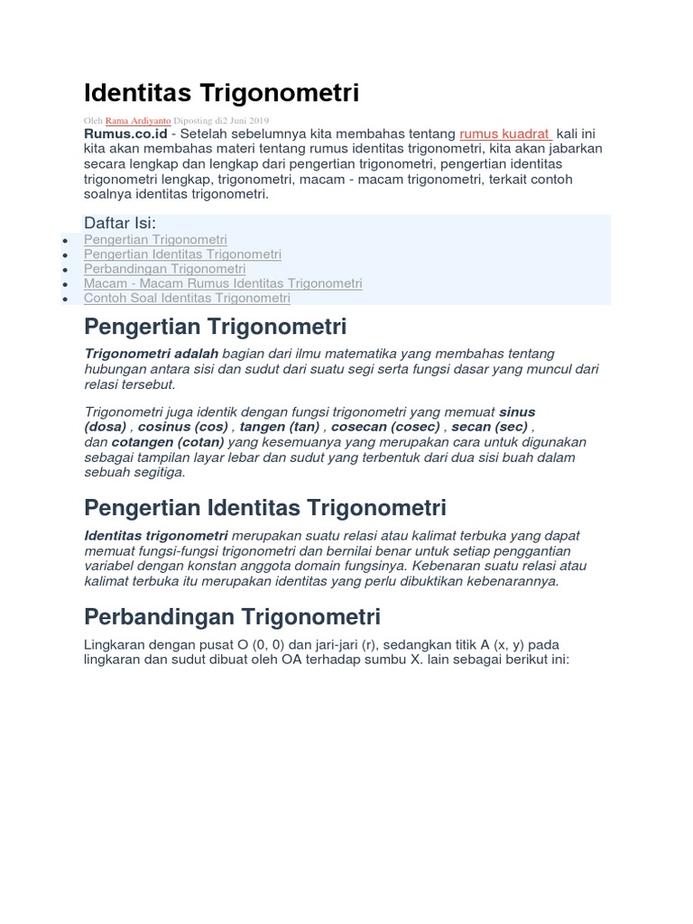 Identitas Trigonometri | PDF