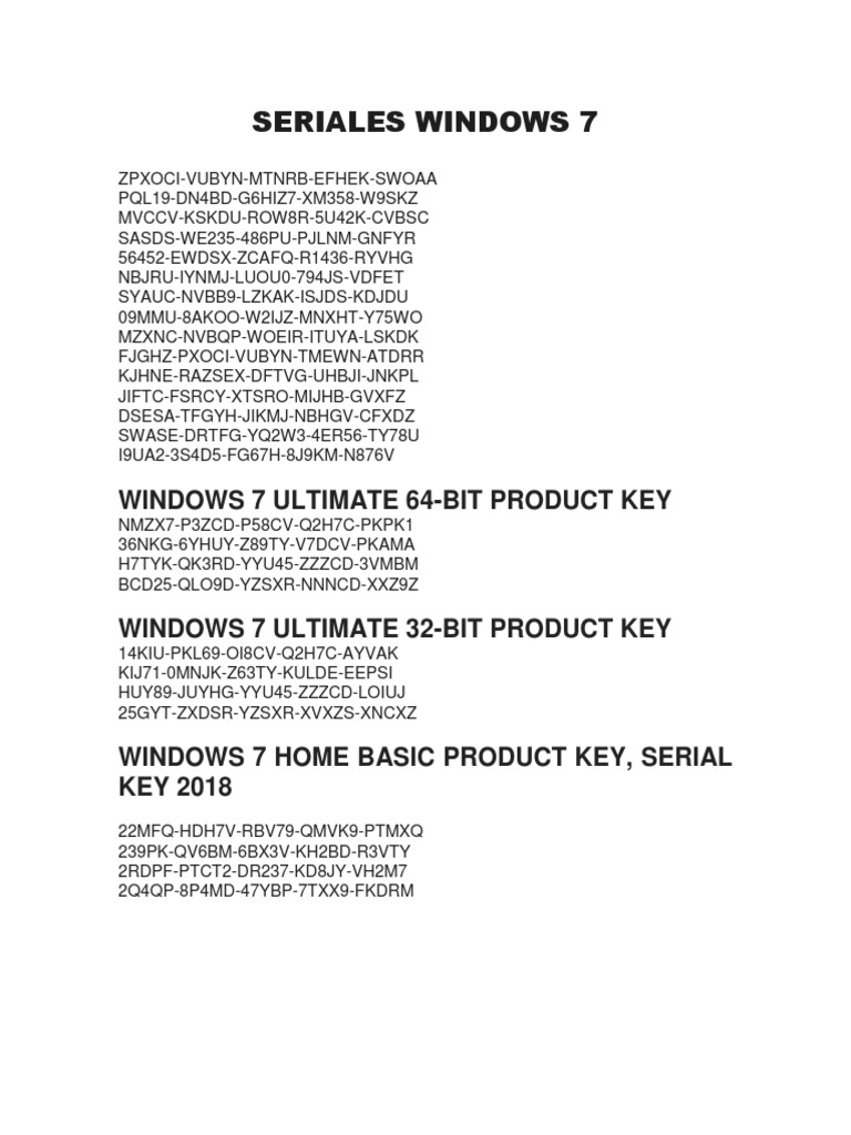 Seriales Windows 7 | PDF | Windows 7 | 64 Bit Computing