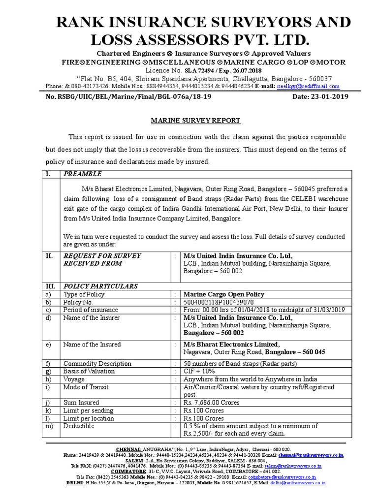Final Survey Report | Cargo | Insurance