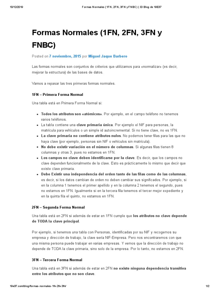 Formas Normales (1FN, 2FN, 3FN y FNBC) | PDF | Gestión de tecnología de la información ...