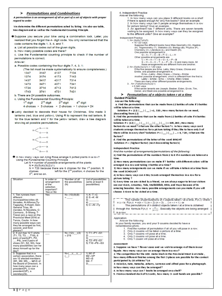Permutations Handouts | PDF | Permutation | Combinatorics