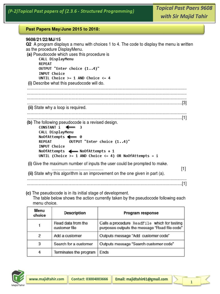 Structured Programming Past Papers | PDF | Array Data Type | Subroutine