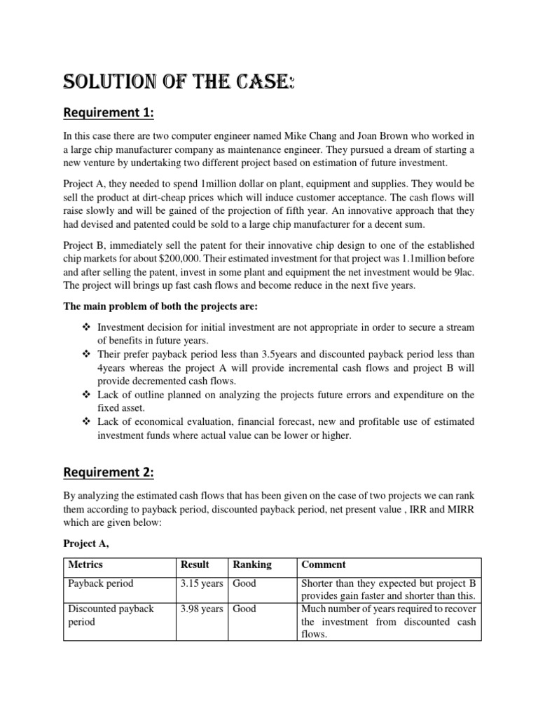 Capital Budgeting Case Study Analysis | PDF | Net Present Value ...
