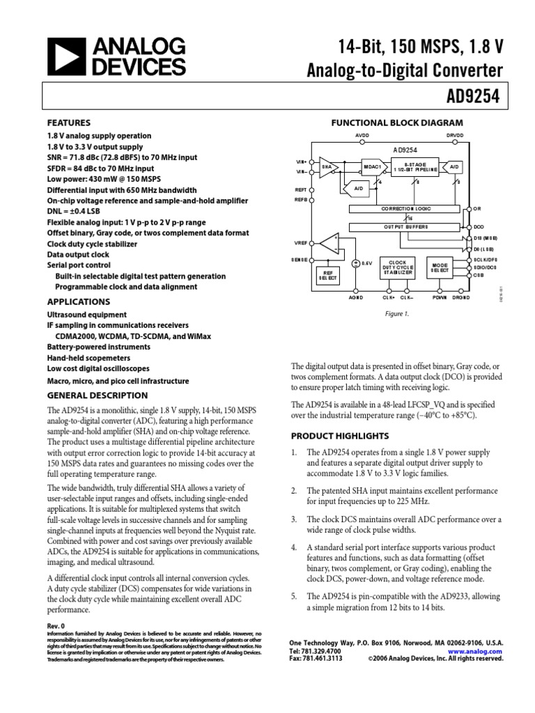 Ad 9254 | PDF | Analog To Digital Converter | Telecommunications ...