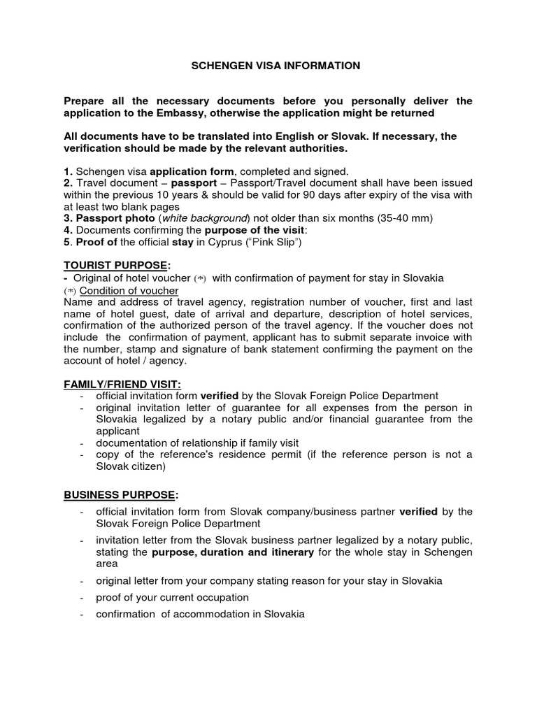 Slovakia Schengen Visa Application Guide | PDF | Travel Visa | Passport