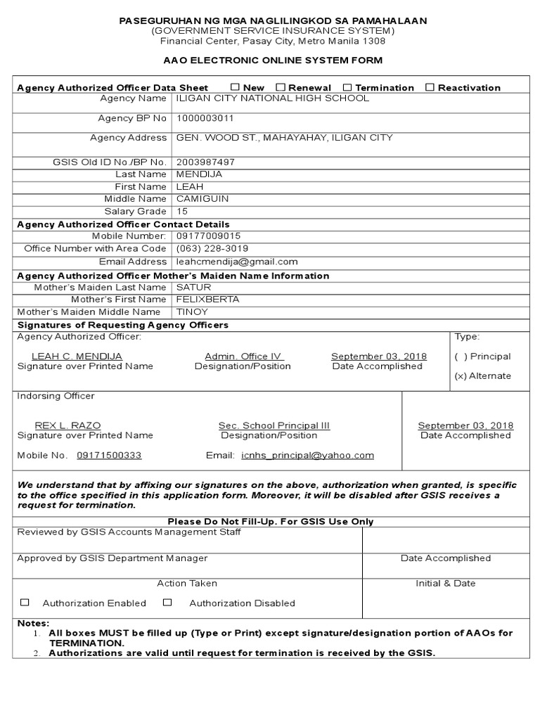 GSIS Agency Authorized Officer Form | PDF | Business