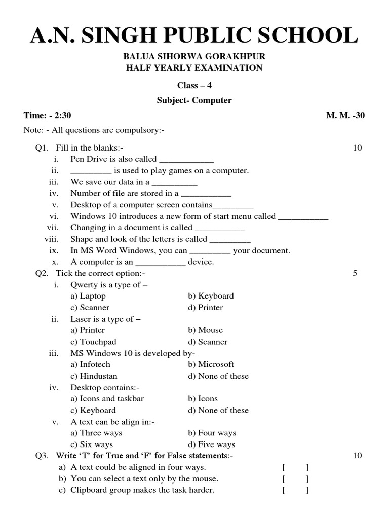 Computer Class 4 | PDF | Random Access Memory | Windows 10