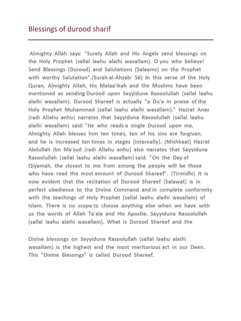 Blessings of Durood Sharif | PDF | Muhammad | Quran