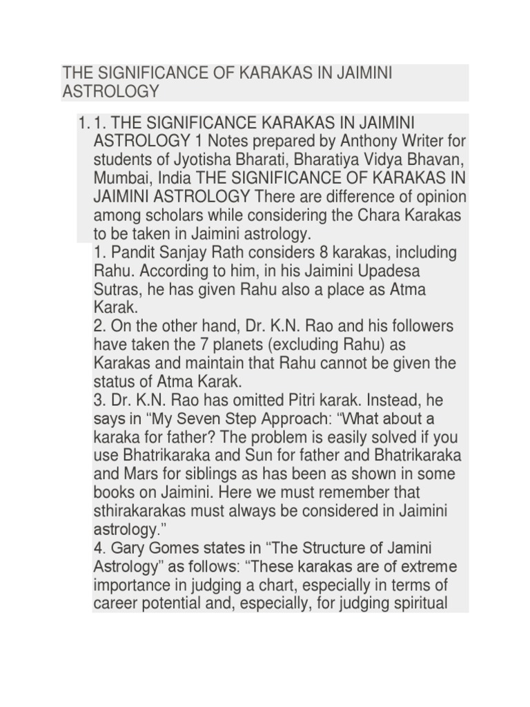 The Significance of Karakas in Jaimini Astrology | PDF | Planets In ...