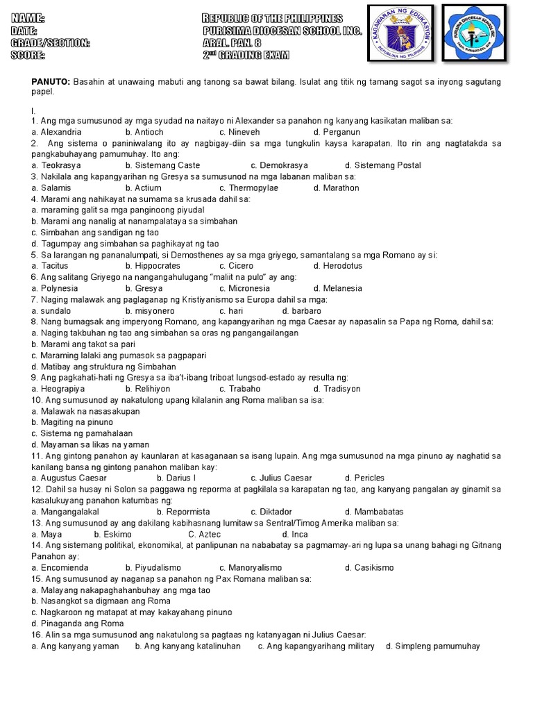 2nd Quarter Exam AP | PDF