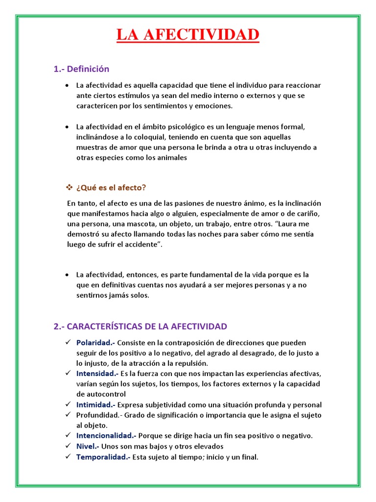 La Afectividad Pdf Las Emociones Amor
