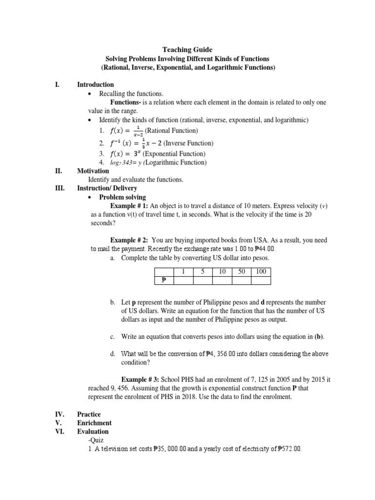 Teaching Guide - Functions | PDF | Exponential Function | Function ...