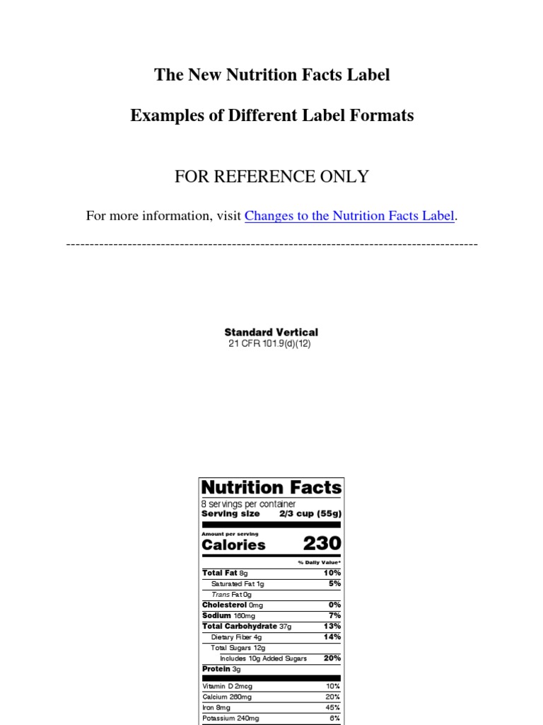 Nutrition Facts Label Formats Overview | PDF | Nutrition Facts Label ...