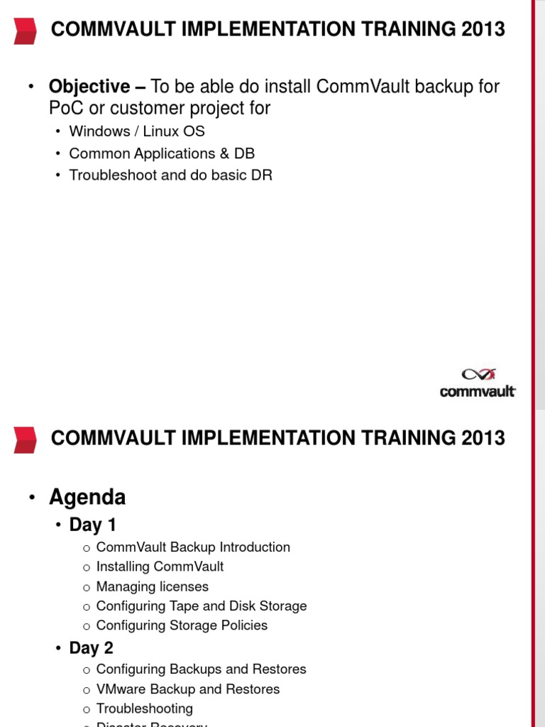 CommVault Implementation Training Overview | PDF | Backup | Microsoft Windows